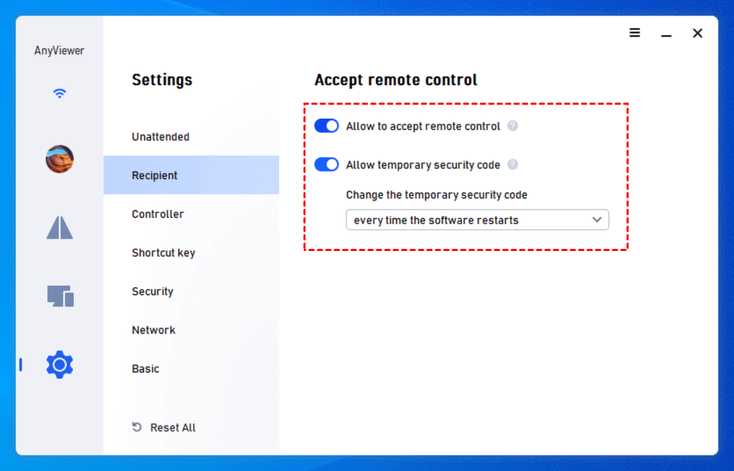 AnyViewer: Recipient Settings